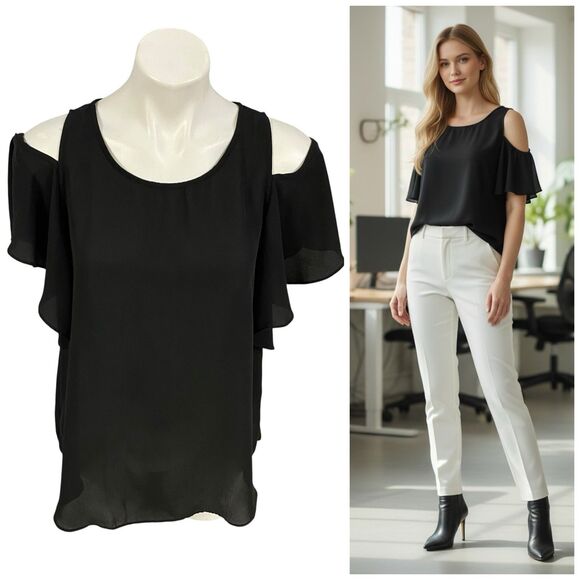 BCX | Tops | Bcx Top Womens Xl Black Cold Shoulder Flutter Sleeve ...